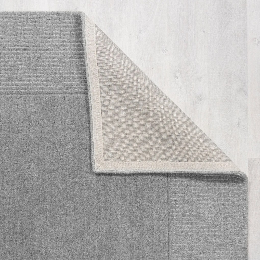 Flair Rugs, Kusový ručně tkaný koberec Tuscany Textured Wool Border Grey Marl, 200x290, šedá, ložnice