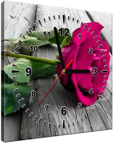 Tištěný obraz s hodinami Růžová růže na mostě 30x30cm ZP1768A_1AI