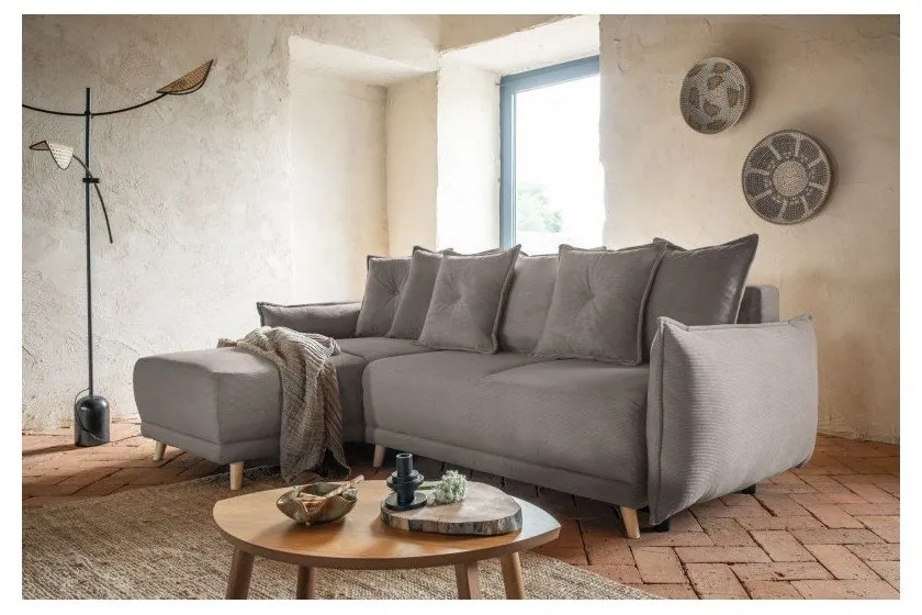 Světle hnědá manšestrová rozkládací/s úložným prostorem rohová pohovka Lazy Lukka - II. jakost – Miuform