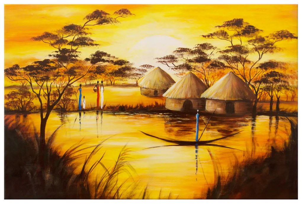Gario Ručně malovaný obraz Africká vesnice Rozměry: 70 x 100 cm