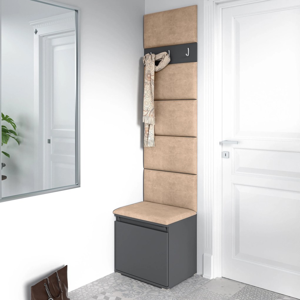 Eka Předsíňová stěna s čalouněnými panely Trinity 7 - Grafit / Béžová 2304