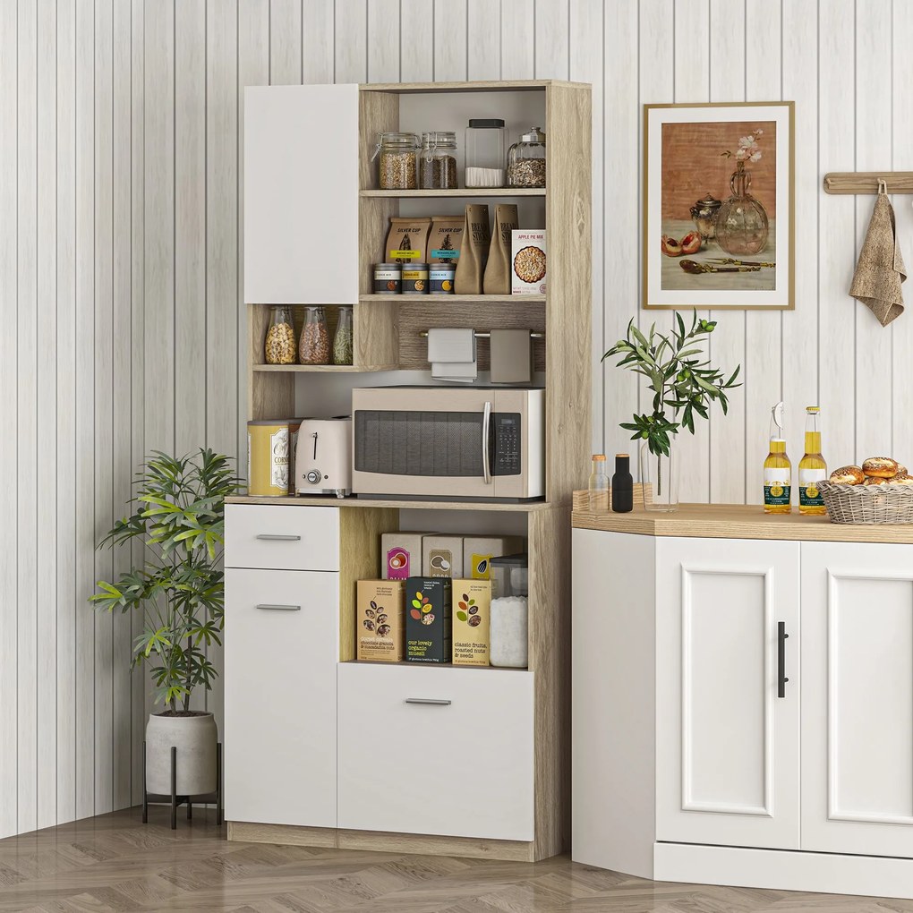 HOMCOM Kuchyňská Skříň Buffet Skladovací Skříň Moderní Styl s Nastavitelnými Policemi, Zásuvkou, Pracovní Deskou, Správou Kabelů, pro Jídelnu, Obývací