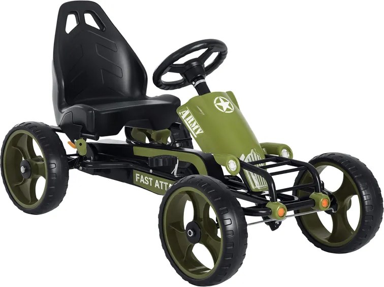 HOMCOM Motokára šlapací šlapací auto s ruční brzdou Nastavitelné sedadlo od 3 let Zelená 105 x 54 x 61 cm | Aosom