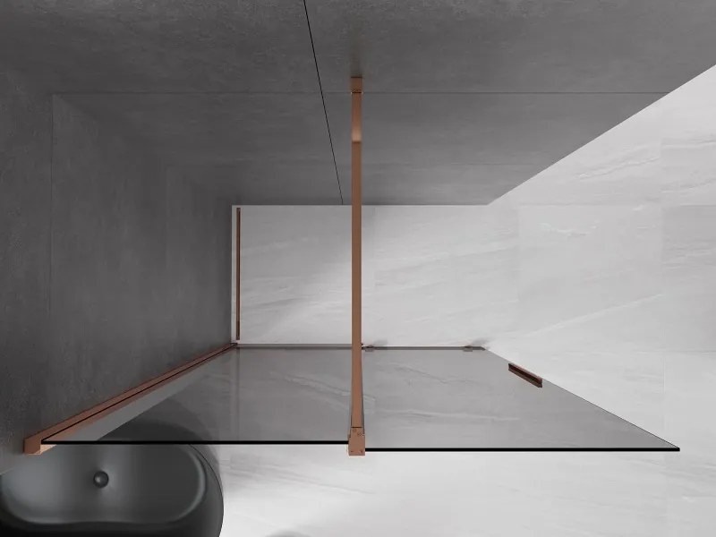 Mexen Velar, sprchová zástěna s posuvnými dveřmi Walk-in 140 x 200 cm, 8mm šedé sklo, růžové zlato, 871-140-000-43-60