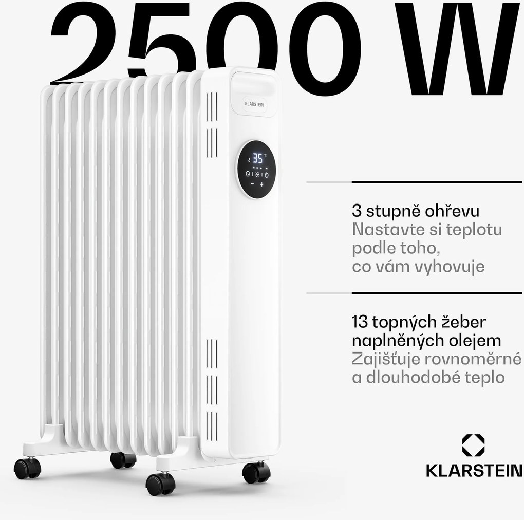 Klarstein Olejový radiátor Thermaxx | 2500 W | 25 m² | 3 režimy | 7 až 35 °C | 44 cm x 64 cm