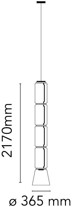 Flos Noctambule S4 Low Cylinder and Cone, závěsné svítidlo ze skla, 5x9W + 1x18W LED 2700K, výška 217cm