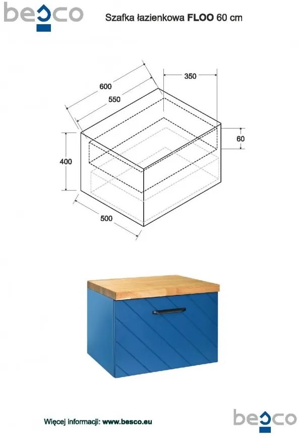 BESCO Spodní skříňka FLOO bílá matná Barva - Bílá, Madla - Zlatá, Rozměr A - 60 cm, Rozměr B - 50 cm, Rozměr C - 40 cm, Způsob provedení - Levá varianta NASUF654BZL