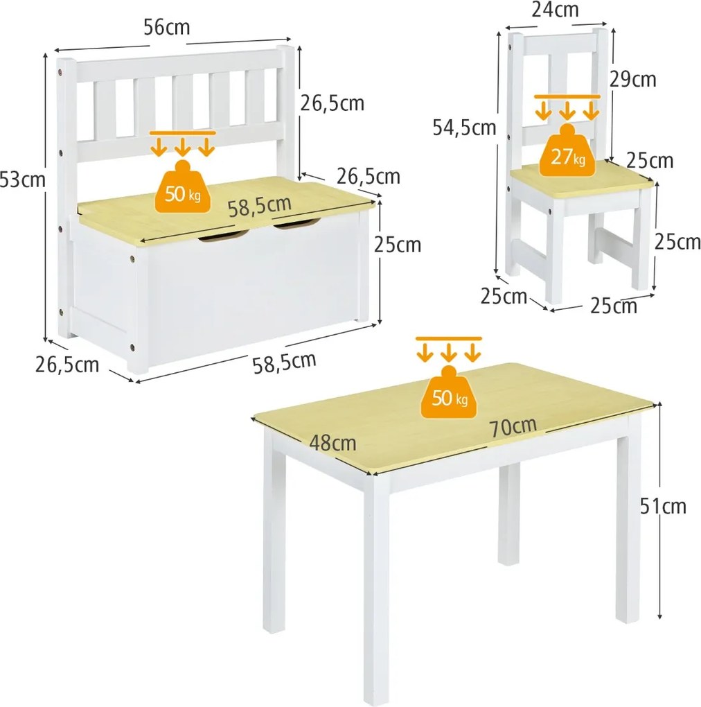 Costway 4-dílný set stolu a židlí pro děti 2 v 1 Dřevěná sada pro batolata