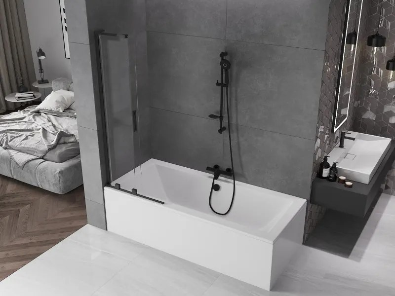 Mexen Velar L, 2-křídlová posuvná vanová zástěna 70 x 150 cm, 8mm čiré sklo, černá matná, 896-070-003-01-70