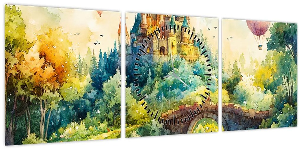Obraz - Pohádkový zámek (s hodinami) (90x30 cm)