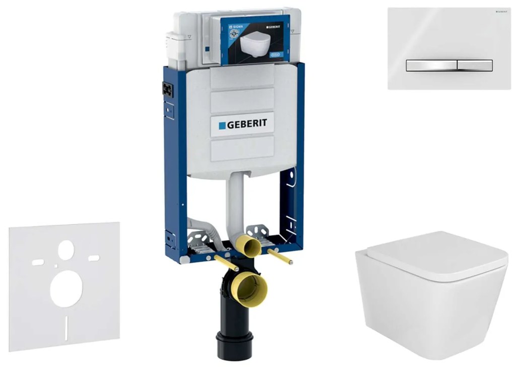 Geberit Kombifix - Set předstěnové instalace, klozetu Arkas I a sedátka softclose, tlačítko Sigma50, chrom/alpská bílá SANI15CA3132
