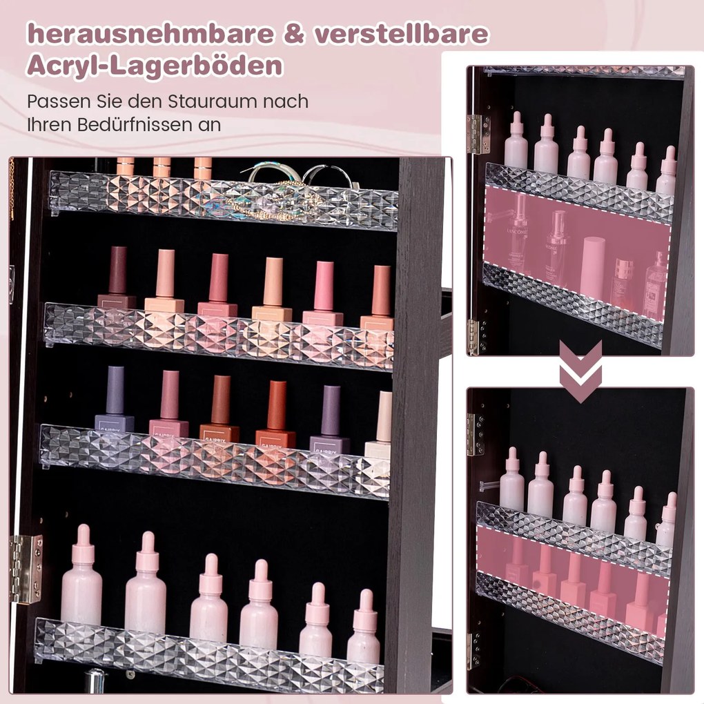 Costway Uzamykatelná šperkovnice s integrovaným make-up zrcadlem