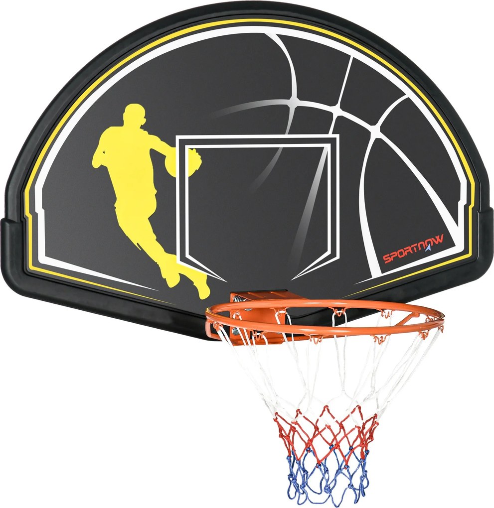 SPORTNOW Nástěnné basketbalové koše se zpětnou deskou a kruhem pro interiér a exteriér 110x90x70 cm Černá a žlutá | Aosom