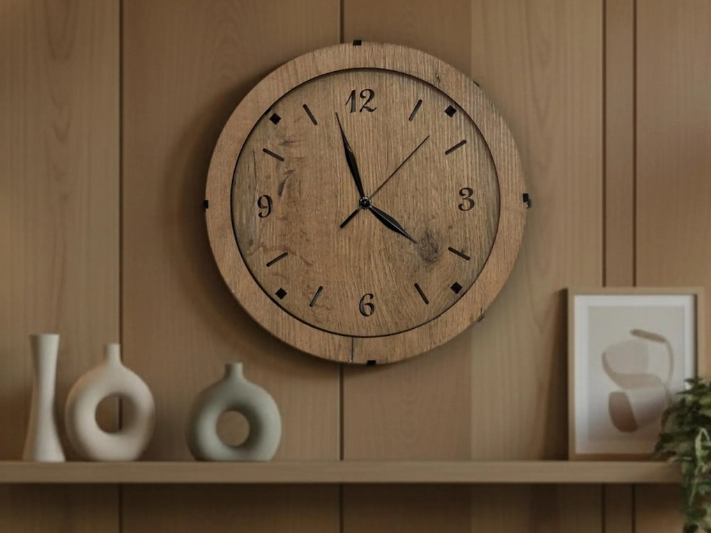 Li-Go Dřevěné hodiny nástěnné "Kruh"  dub velikost svítidla/hodin: 50 cm