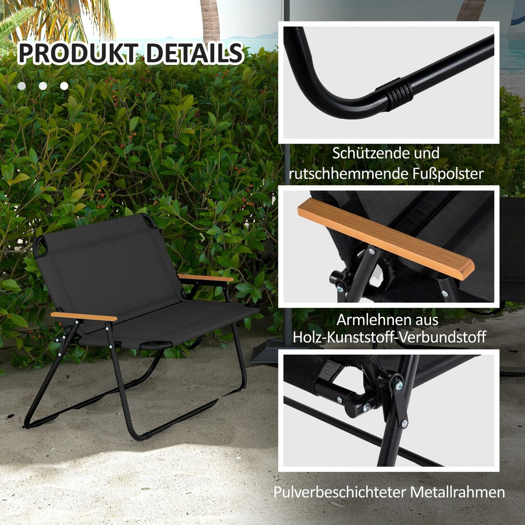 Outsunny Skládací zahradní lavice pro 2 osoby do 220 kg pro kempování Terasa Síťovina černá 108x65x73cm | Aosom.de