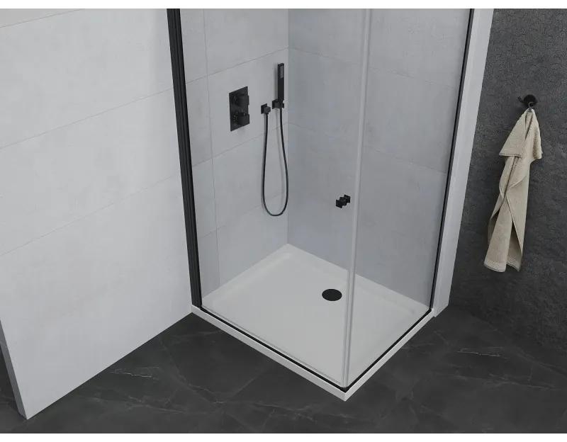 Mexen Pretoria sprchový kout s otočnými dveřmi 90 x 80 cm, průhledné, Černá + vanička do sprchového kouta Flat - 852-090-080-70-