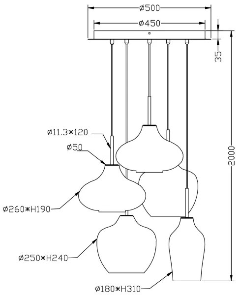 Fabas Luce 3725-49-363 - Lustr na lanku OLBIA 5xE27/40W/230V