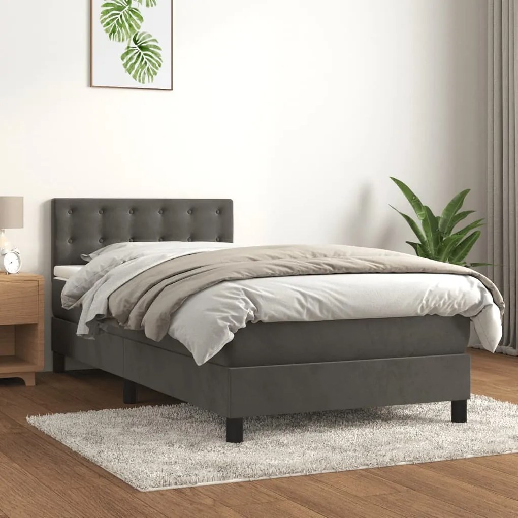 vidaXL Box spring postel s matrací 100x200 cm samet [3141528] Barva: Tmavě šedá