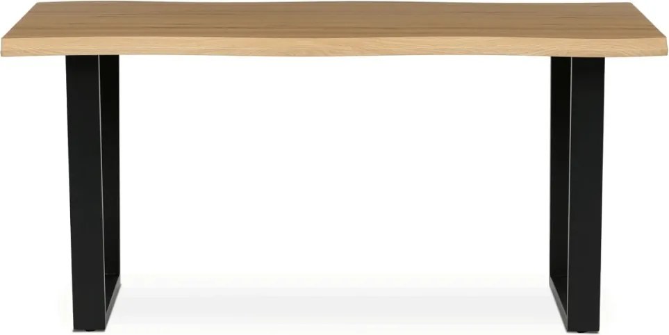 Stůl jídelní, MDF deska, kovová nohy ve tvaru U, dekor divoký dub, černý matný lak (160 x 90) cm