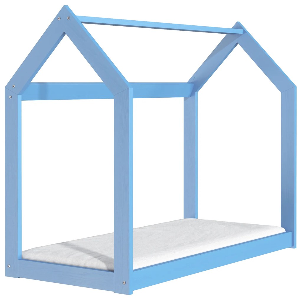 Foglio Dřevěná postel domeček 160 x 80 cm modrá + rošt