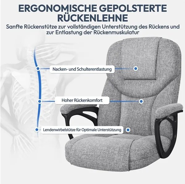 Kancelářská židle Yaheetech – šedá, 69 cm (šířka) × 71 cm (hloubka) × 110 cm – 119 cm (výška) (267499488554)