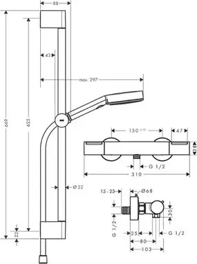 Hansgrohe Pulsify Select S - Sprchový set s termostatem | 3 proudy | E
