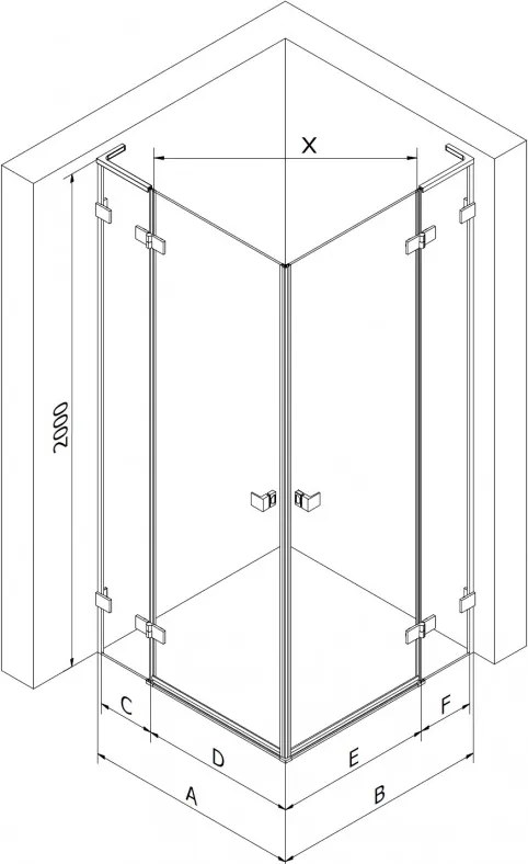 Mexen Lunar, L Duo výklopný sprchový kout 115 x 105 cm, 8mm čiré sklo, černý profil, 834L-115L-105P-70-00