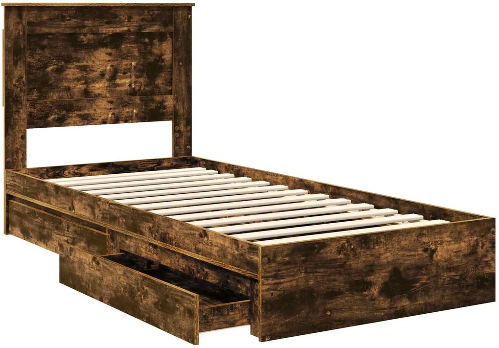 Postel s úložným prostorem se zásuvkou Kouřový dub 90 x 200 cm 3410277