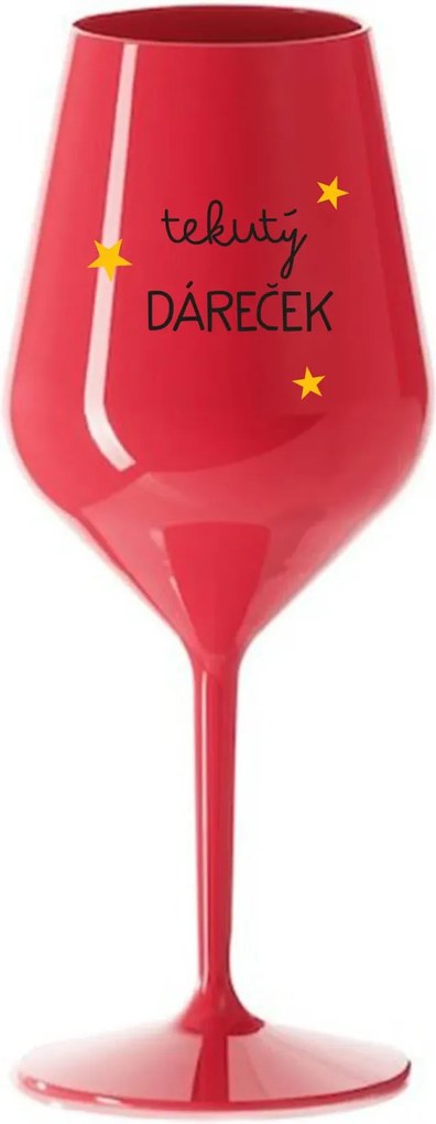 TEKUTÝ DÁREČEK - červená nerozbitná sklenice na víno 470 ml