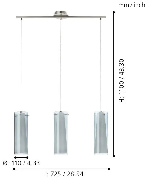 EGLO 90305 - Lustr závěsný PINTO NERO 3xE27/60W kouřová