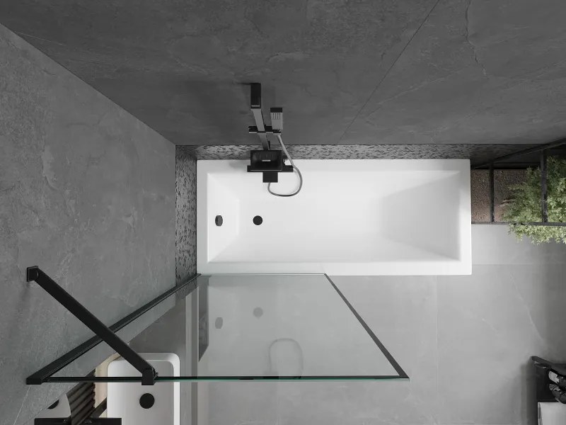 Mexen Next, vanová zástěna 1-křídlová 80 x 150 cm, fixní křídlo, 6 mm čiré sklo s černým vzorem, černý profil, 895-080-000-00-70-70