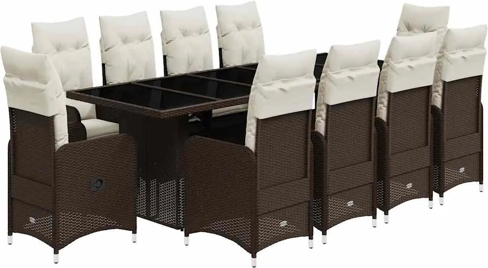 11dílný zahradní bistro set s poduškami hnědý polyratan 3277284