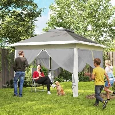Outsunny skládací pavilon, zahradní pavilon, kov a plátno, síťové závěsy, odvodňovací otvory, 330D x 330Š x 288V cm, šedý 84C-300V01CG
