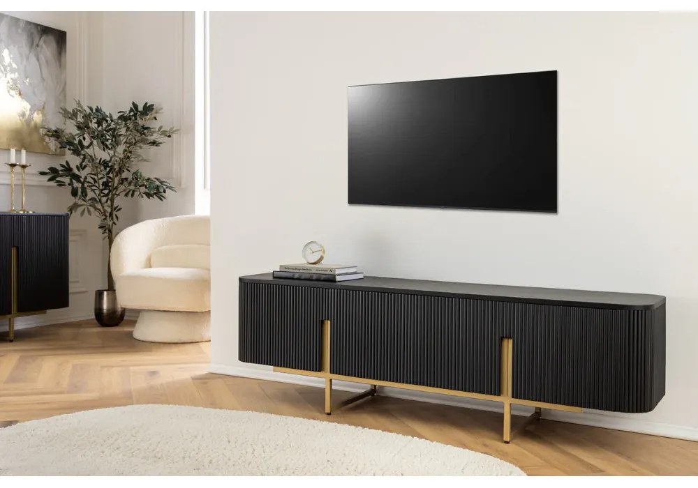 Massive home | TV stolek GATSBY 160 cm retro styl mango, černo-zlatý