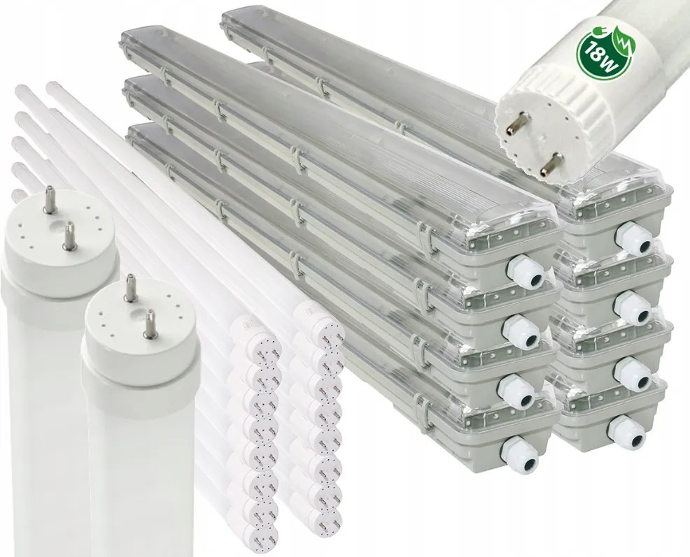 8x Hermetické svítidlo 120 cm s LED trubicemi do garáže a dílny