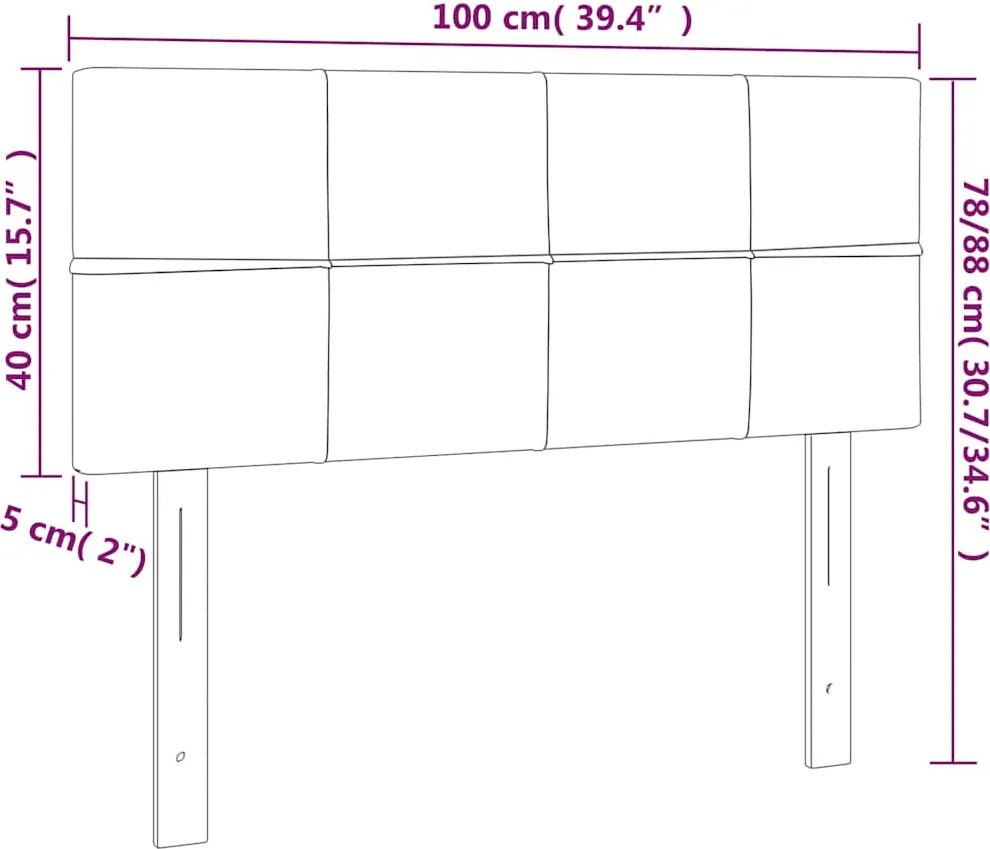 Čelo postele s LED tmavě šedé 100x5x78/88 cm samet 3121655