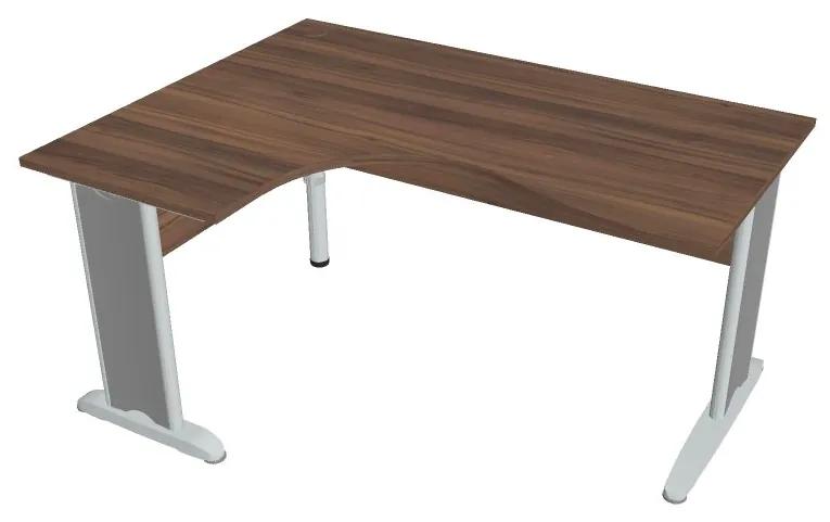 Stůl ergo vlna pravý 160×120/80 cm - Hobis Cross CE 2005 P Dekor stolové desky: ořech, Dekor lamino podnože: ořech, Barva nohou: Stříbrná