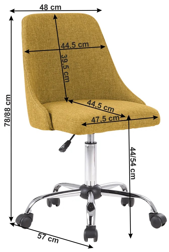 Kancelářská židle EDIZ látka žlutá, kov chrom