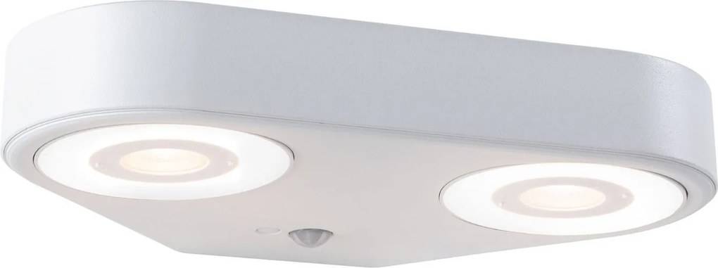 P 94868 LED venkovní nástěnné svítidlo Silma pohybové čidlo dva světelné zdroje IP44 280x176mm 3000K 2x5,5 / 2x0,7W 230V bílá hliník - PAULMANN