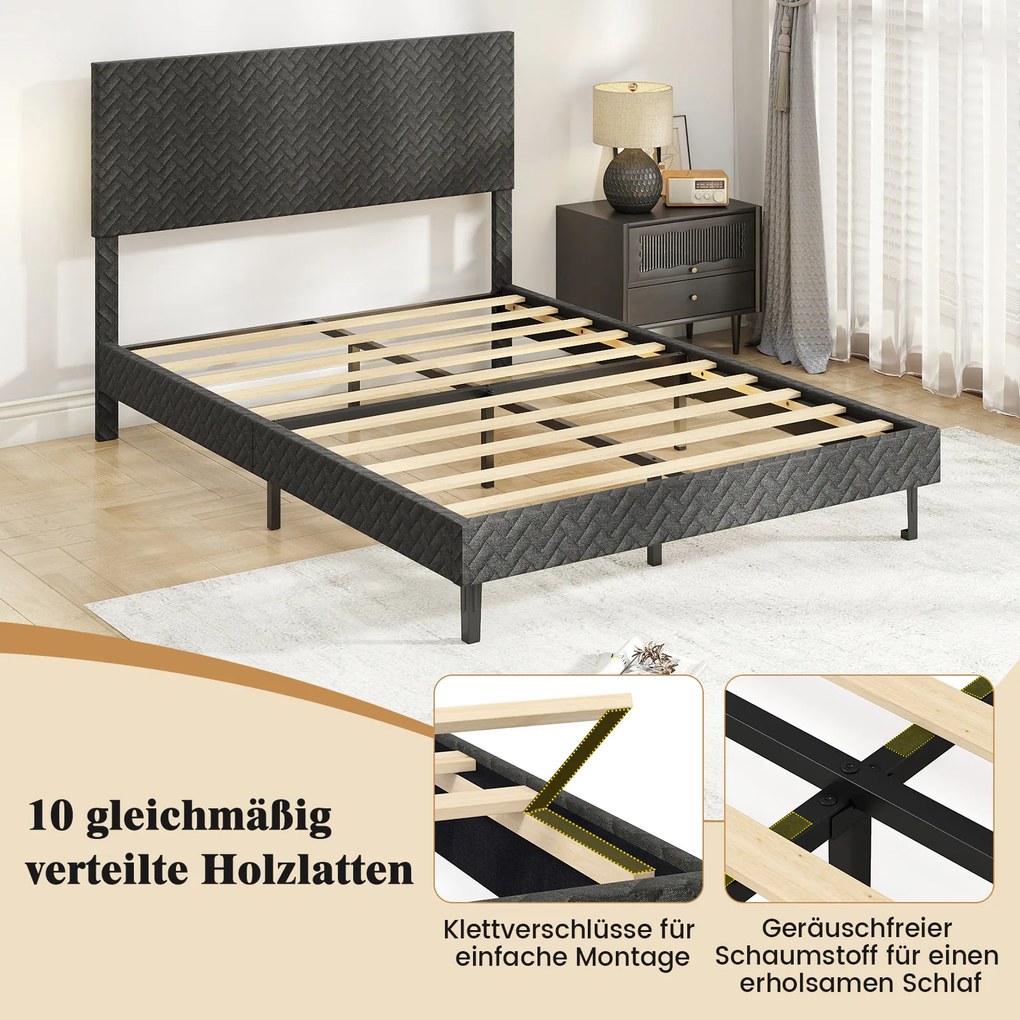 Costway Sametový rám postele s výškově nastavitelným čelem ve – 140 × 200 cm