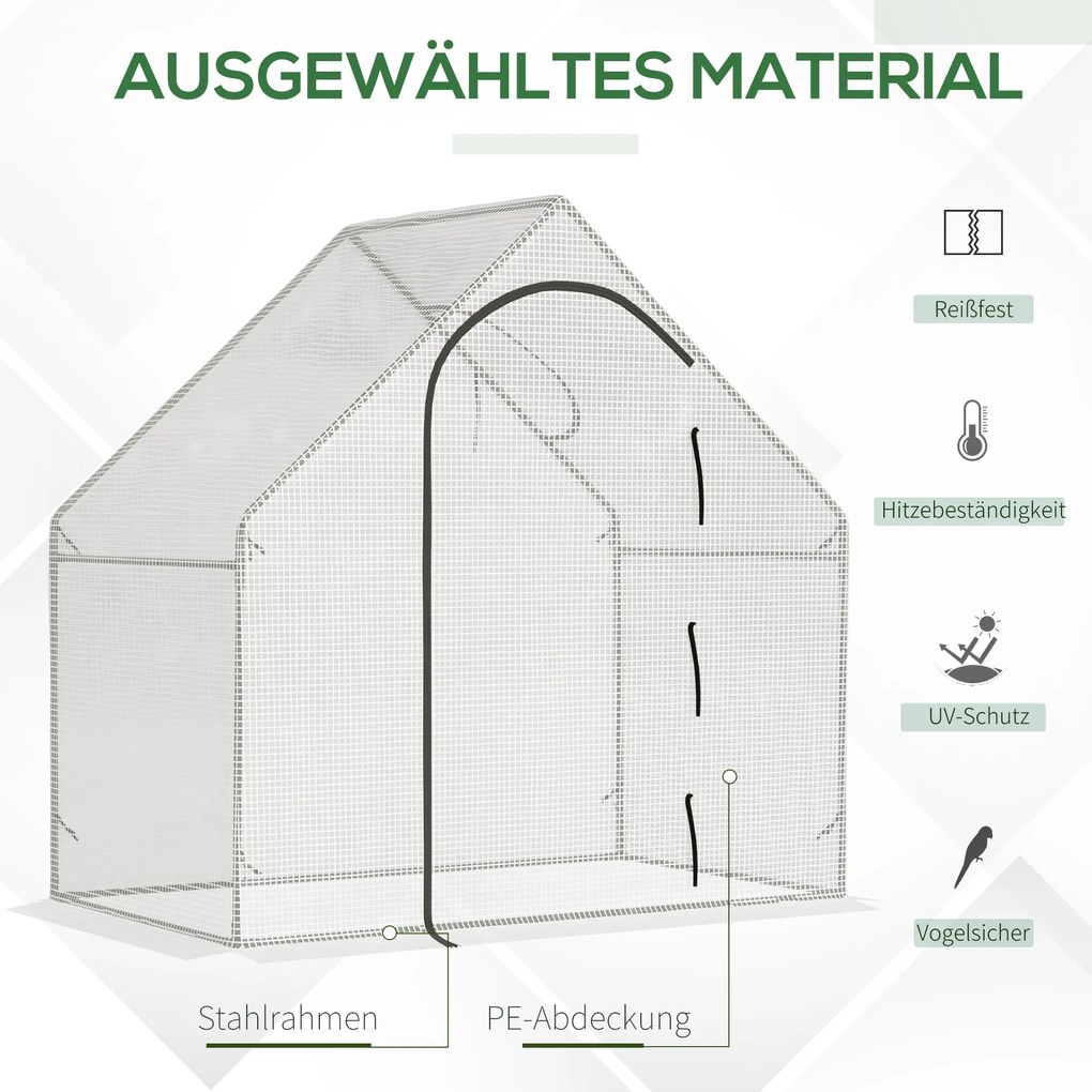 Skleník Outsunny, 180 x 100 x 168 cm, fóliový skleník s rolovacími dveřmi, skleník, rajčatový domek s horním oknem, PE fólie, zimní skleník pro zahra…