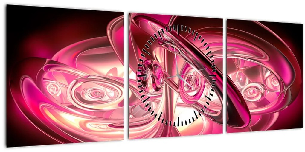 Obraz růžových fraktálů (s hodinami) (90x30 cm)