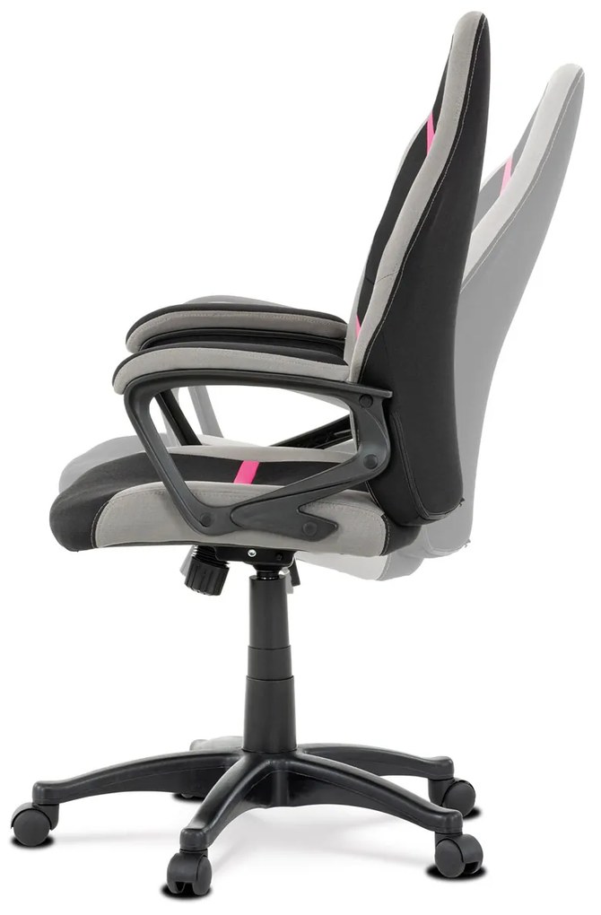 Kancelářská a herní židle, potah růžová, šedá a černá látka, houpací mechanismus