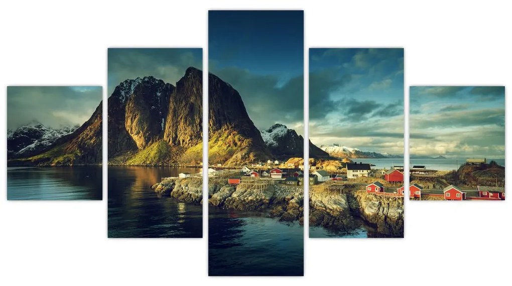 Obraz rybářské vesnice v Norsku (125x70 cm)