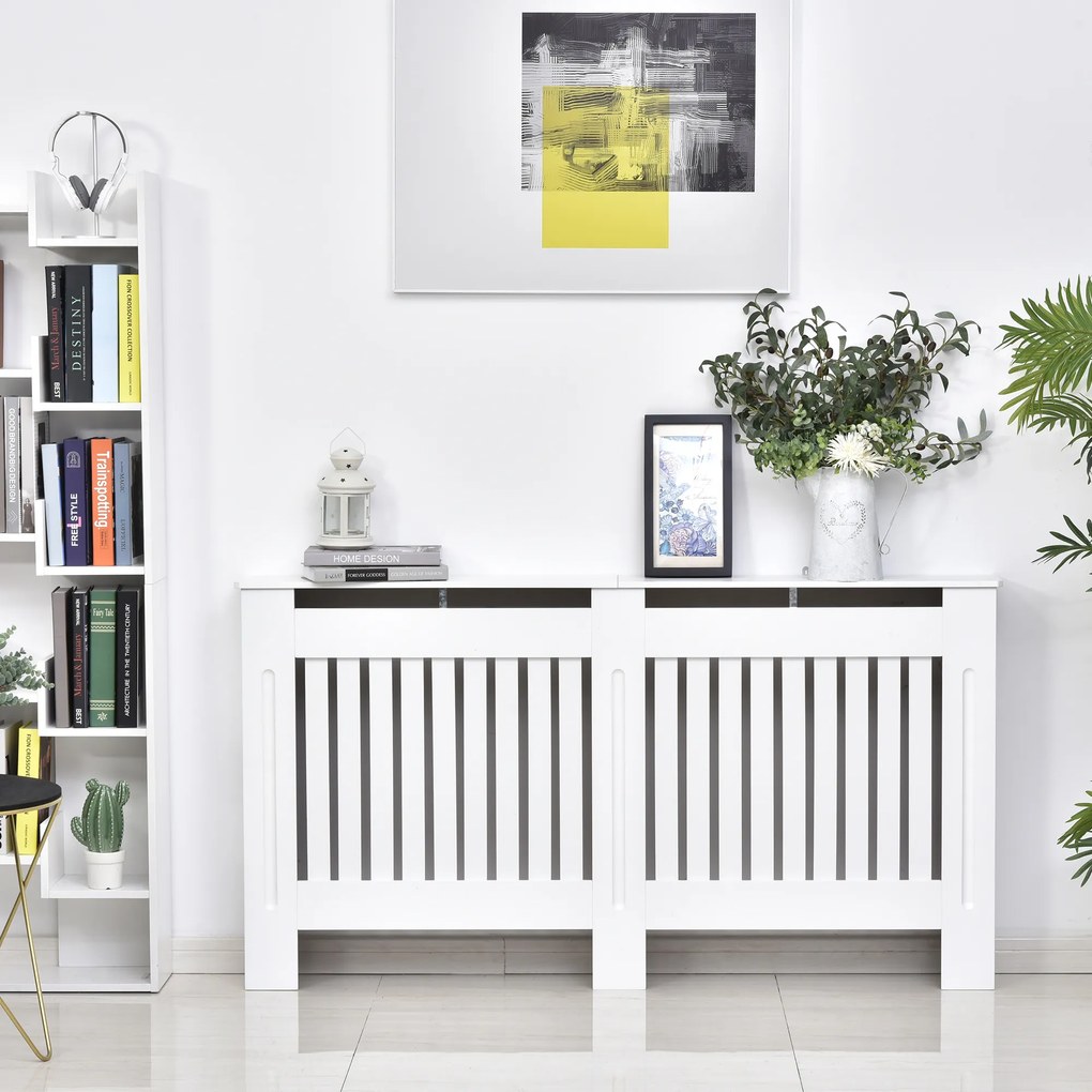 HOMCOM MDF Kryt Radiátoru se Šprušlemi, Kryt Radiátoru pro Domov a Kancelář, 152x19x81 cm, Bílý