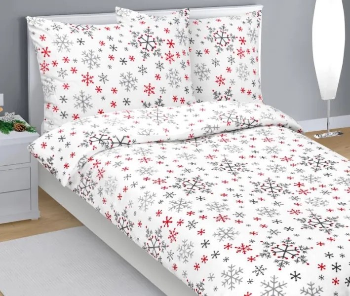 Bellatex Povlečení MIKROFLANEL 140x200, 70x90 cm Vločka Bílá,Šedá,Červená