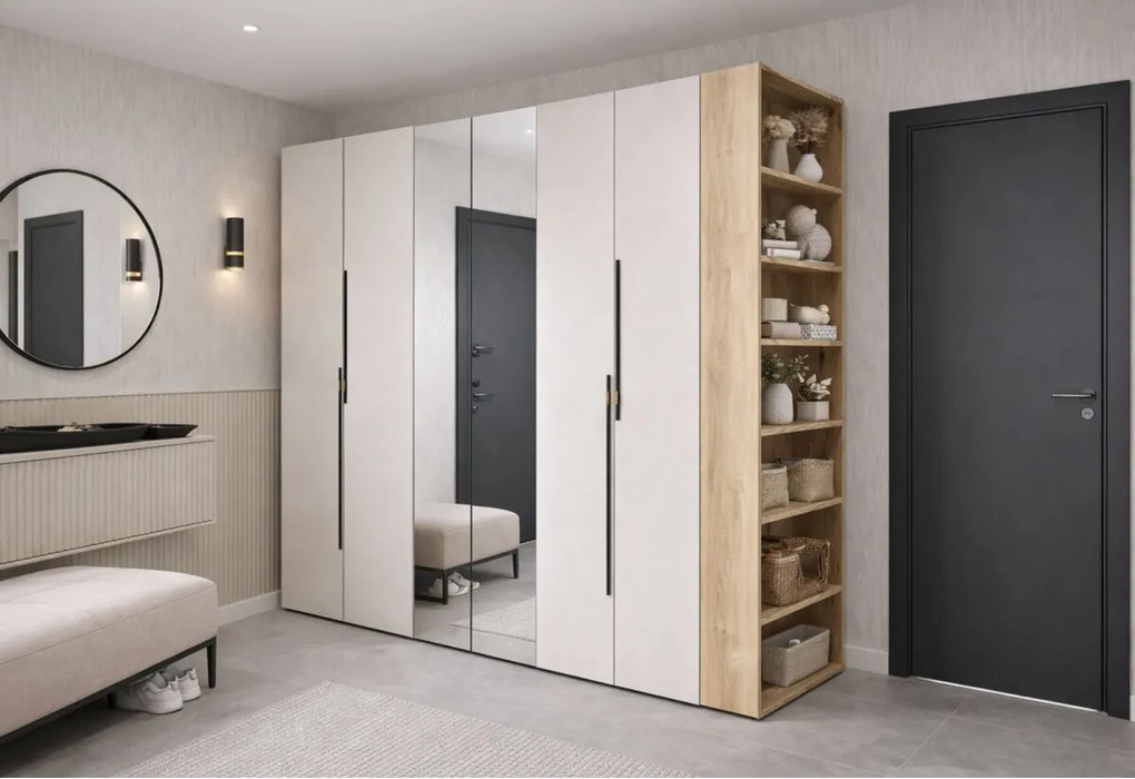 Skříň 6D 260 cm se zrcadlem dub appalačský / kašmír Space