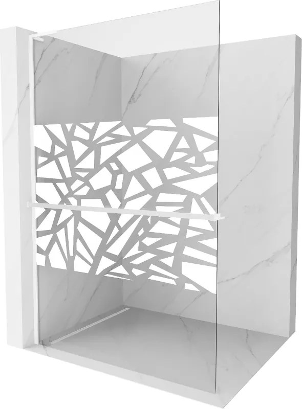 Mexen Kioto+ L, sprchová zástěna Walk-In s poličkou a věšákem 80 x 200 cm, 8mm čiré sklo bílý vzor, ​​bílý profil, 800-080-123-20-85
