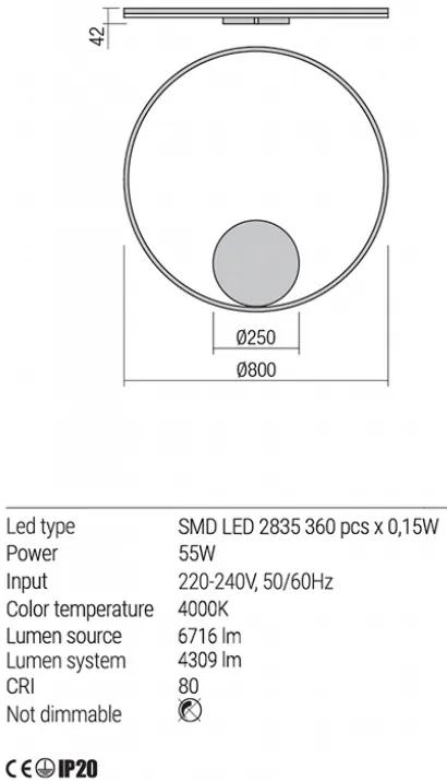 Redo Nástěnné/stropní LED svítidlo NEPŘÍMÉ ORBIT ø 80 cm, 4000K, v. 4,2 cm Barva: Bílá, Stmívání, řízení: DALI