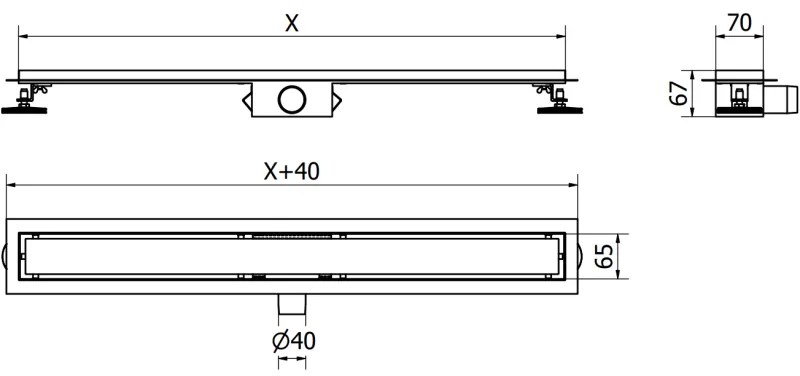 Mexen Flat MGB lineární odtok 70 cm, Černé sklo - 1026070-15